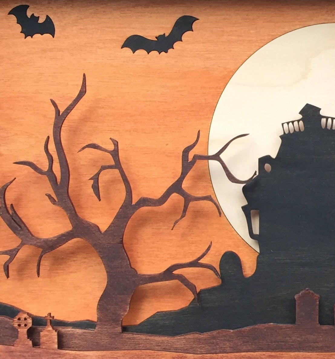 Haunted House 3D Wood Shadow Box / Laser Cut Inlaid / Bats / - Etsy