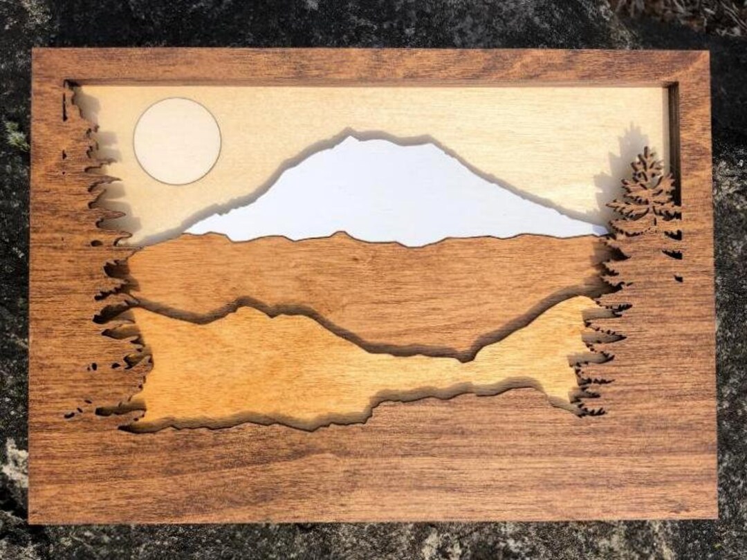 Mount Rainier Washington / 3D Shadow Box Wood / Laser Cut, Inlaid ...