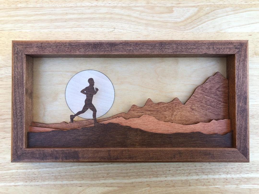 Male Runner 3D Wood Shadow Box Small Scene / Laser Cut, Inlaid / Cross ...