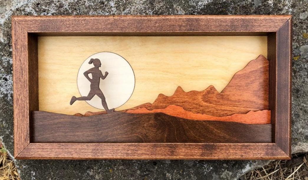 Female Runner Jogger 3D Wood Shadow Box / Laser Cut and Inlaid | Etsy