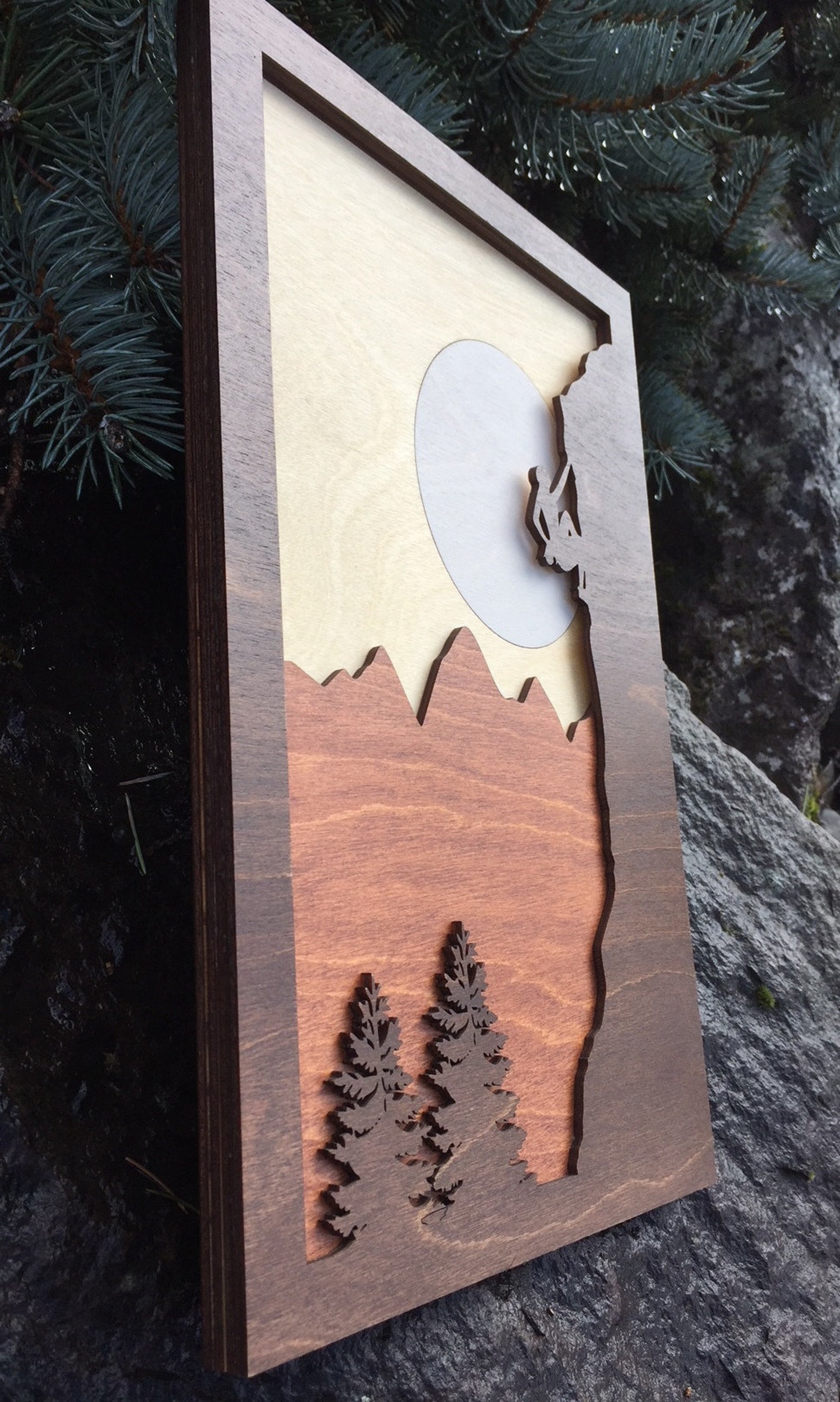 Mountain Rock Solo Female Climber 3D Wood Shadow Box Laser Cut | Etsy