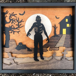 Zombies Halloween 3D Wood Shadow Box Scene / Cemetery / Haunted House ...