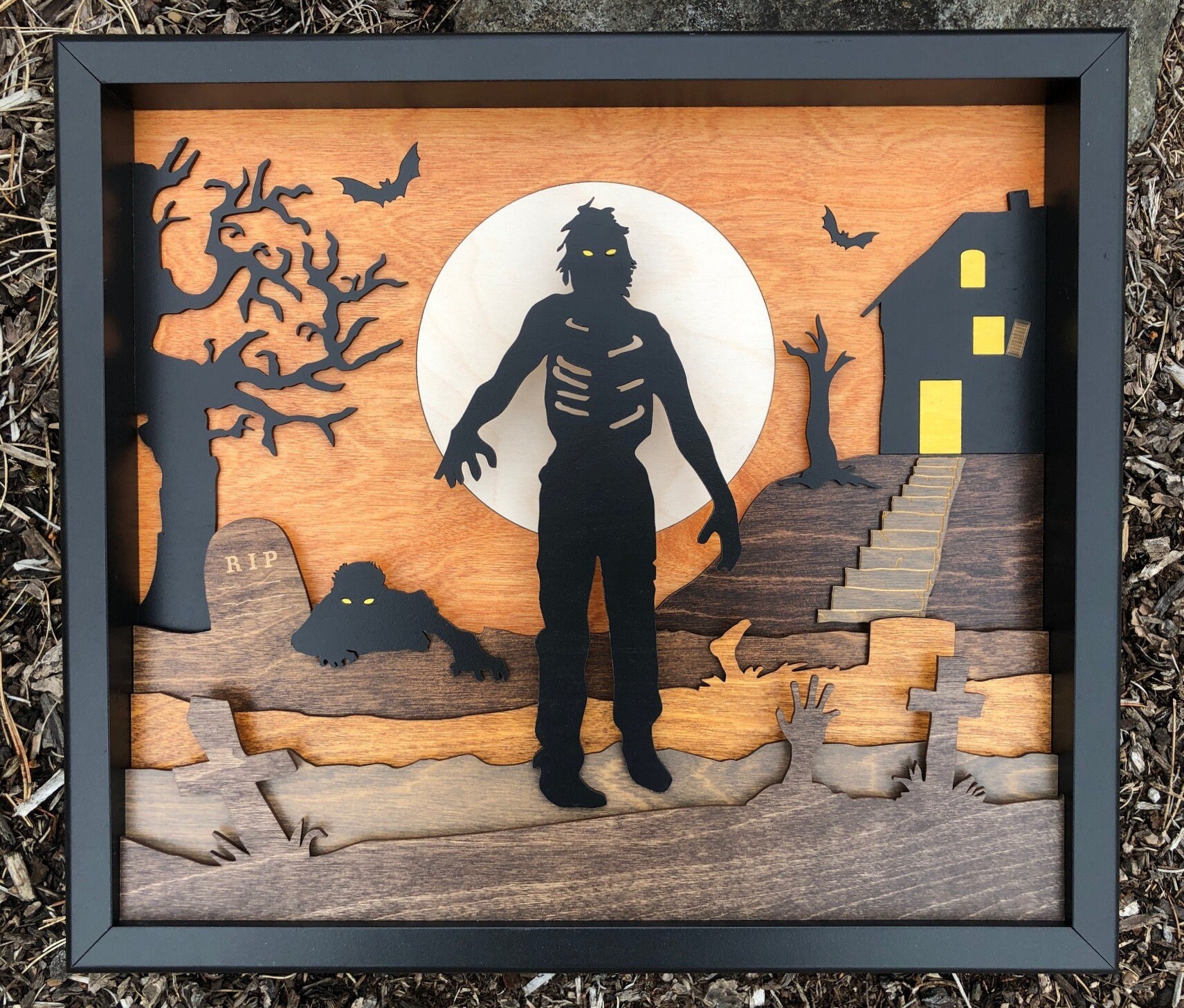 Zombies Halloween 3D Wood Shadow Box Scene / Cemetery / | Etsy
