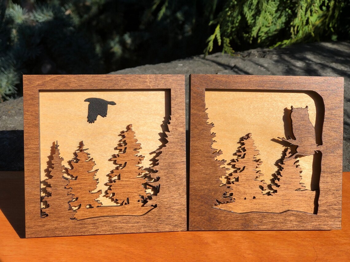 Raven Crow Bird in Forest 3D Wood Shadow Box 4x4 | Etsy