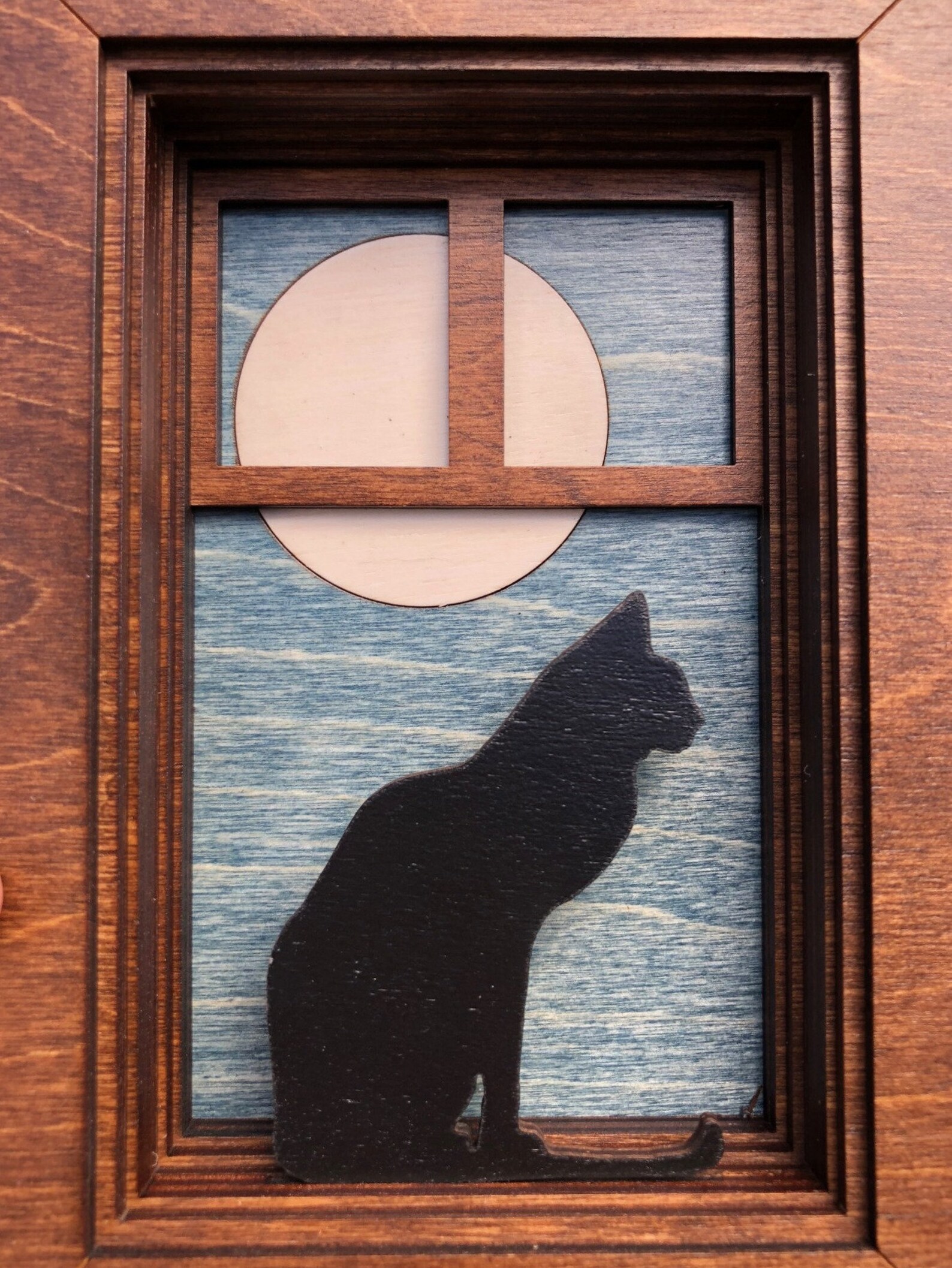 Black Cat in Moonlight Window 3D Wood Shadow Box / by - Etsy