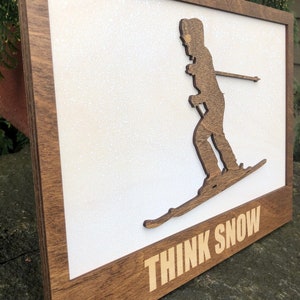 Skier "think Snow" Funny Wall Plaque / 3D Laser Cut Wood / Handcrafted ...