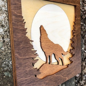 Howling Wolf in Forest 3D Shadow Box Wood Scene / Handcrafted Laser Cut ...