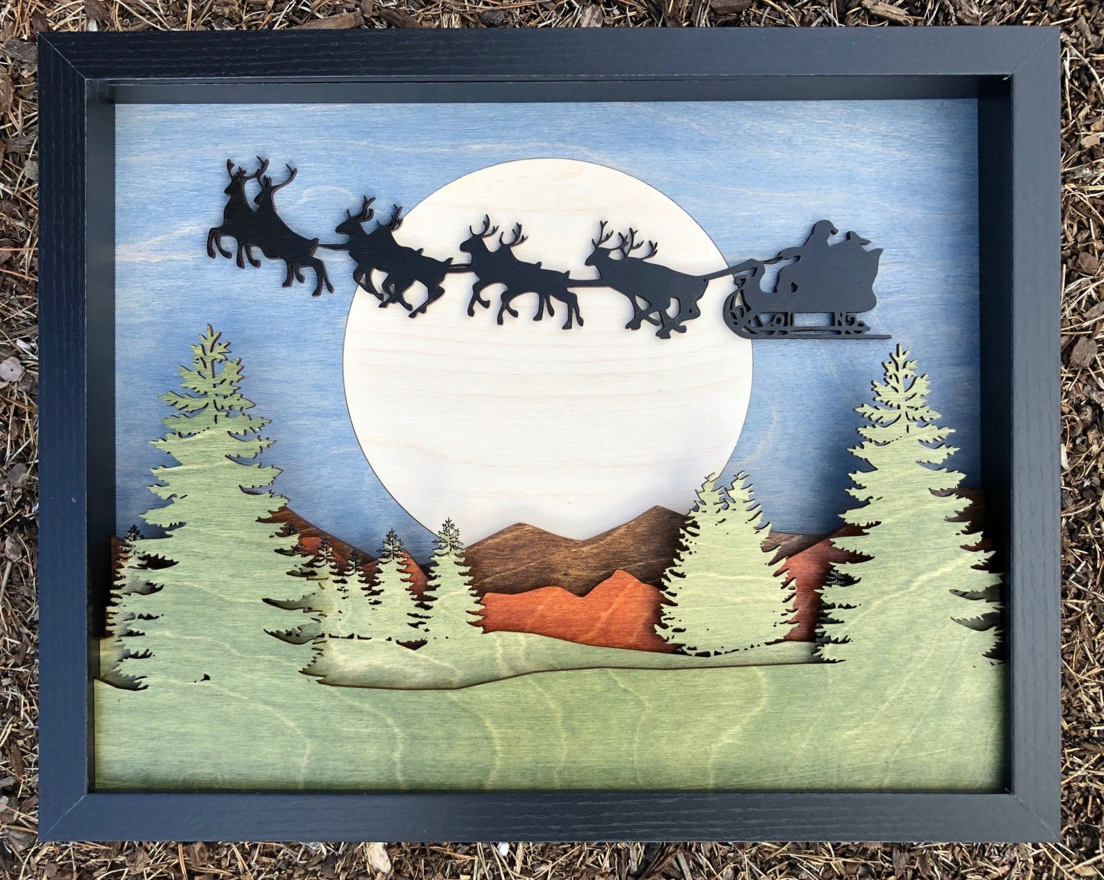 Santa Sleigh and Reindeer Christmas 3D Wood Shadow Box Scene - Etsy Canada
