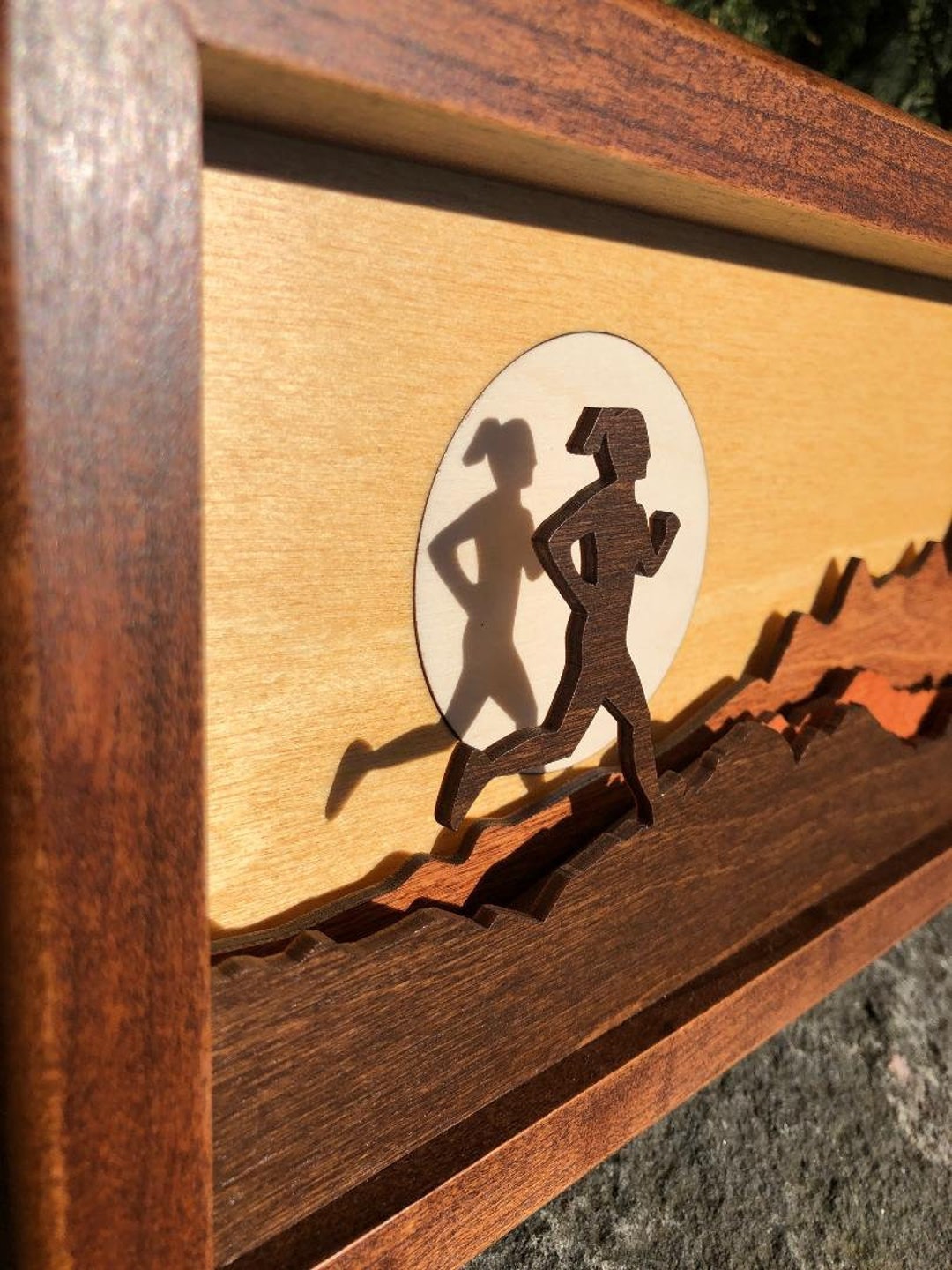 Female Runner Jogger 3D Wood Shadow Box / Laser Cut and Inlaid / Cross ...