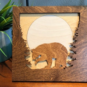 Bear in Forest 3D Wood Shadow Box 8"x8" Scene / Laser Cut Handcrafted ...