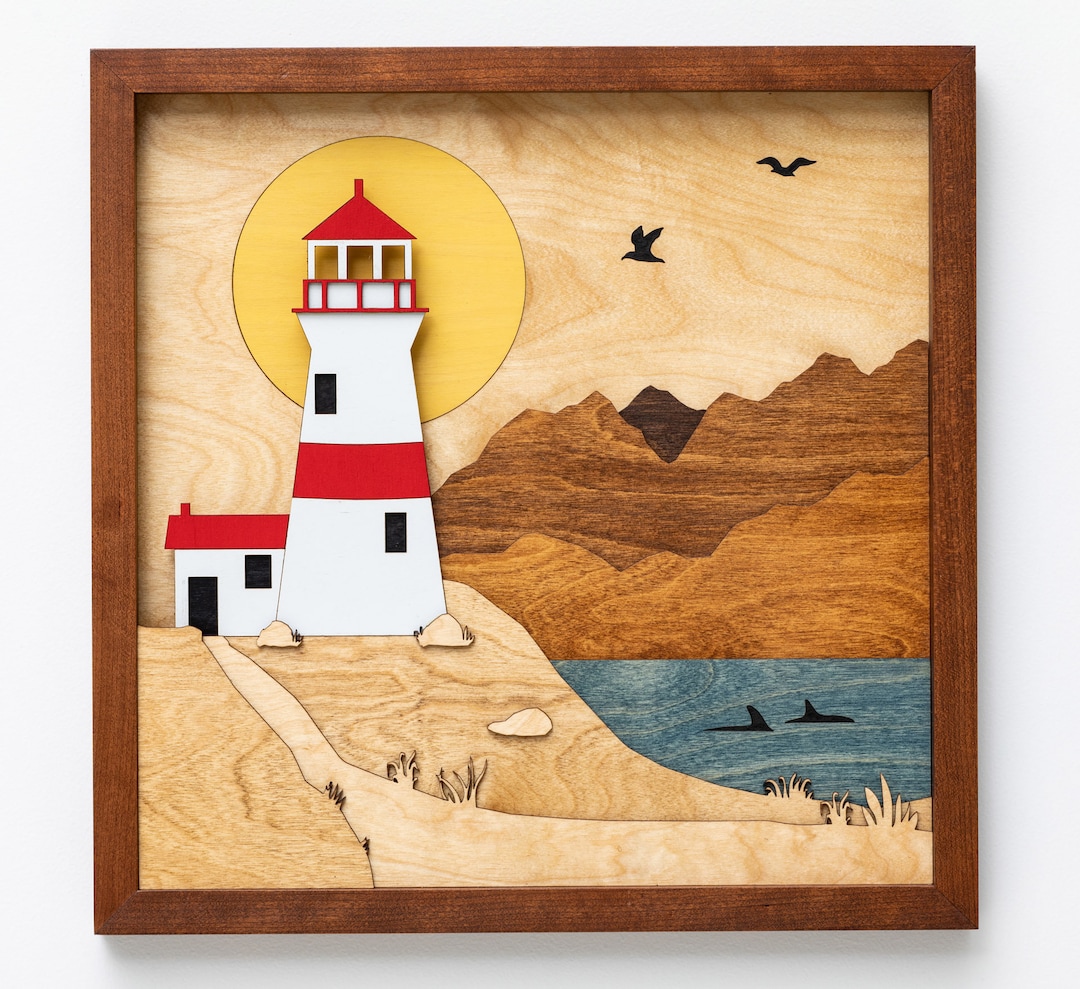 Lighthouse by the Sea 3D Wood Shadow Box Scene / Handcrafted / Laser ...