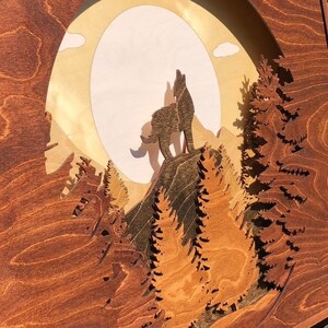 Howling Wolf 3D Wood Shadow Box Wilderness Scene / Inlaid and Laser Cut ...
