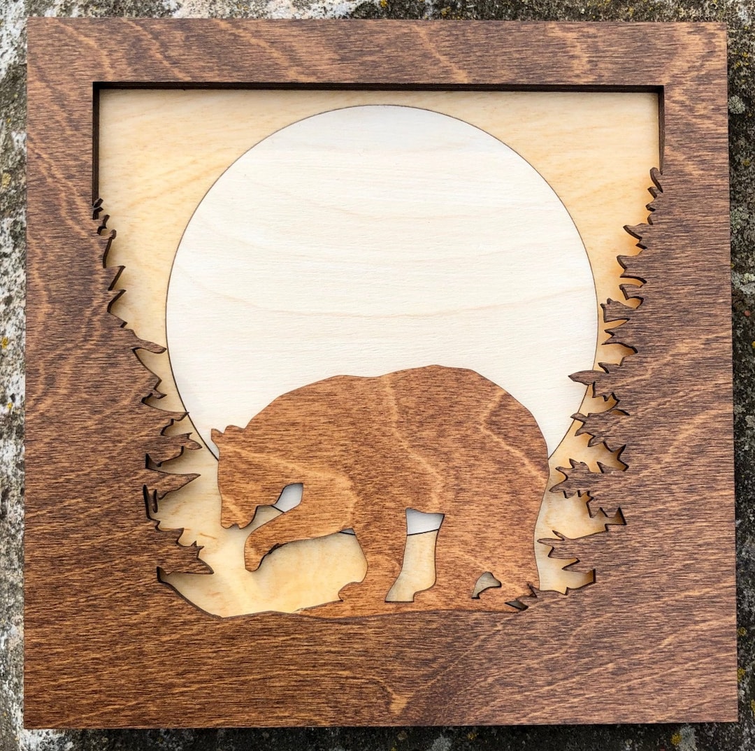 Bear in Forest 3D Wood Shadow Box 8"x8" Scene / Laser Cut Handcrafted ...