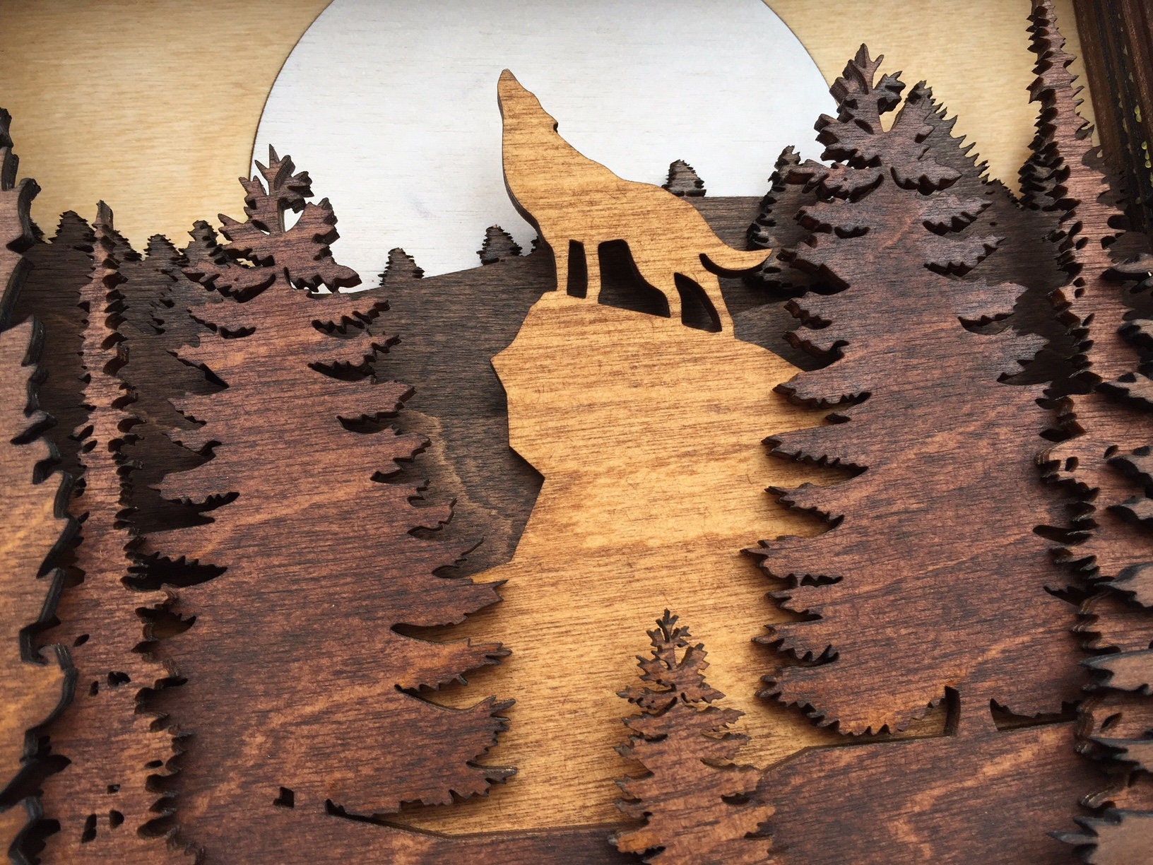 Howling Wolf and Moon 3D Wood Shadow Box Scene / Laser Cut and | Etsy UK