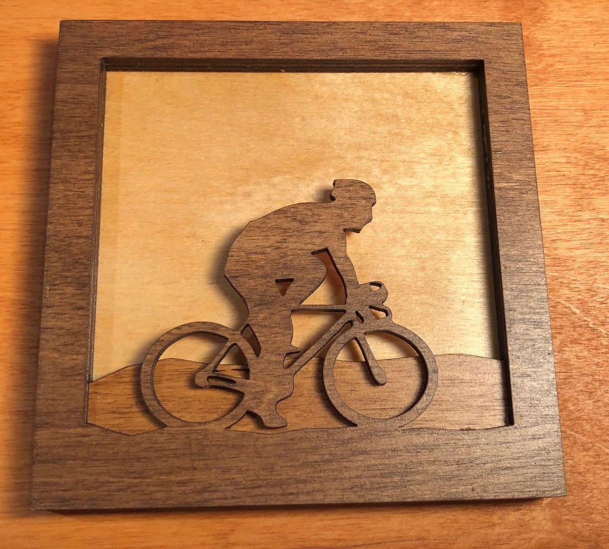 Mountain Biker Cyclist 3D Wood Shadow Box Wood 4x4 | Etsy