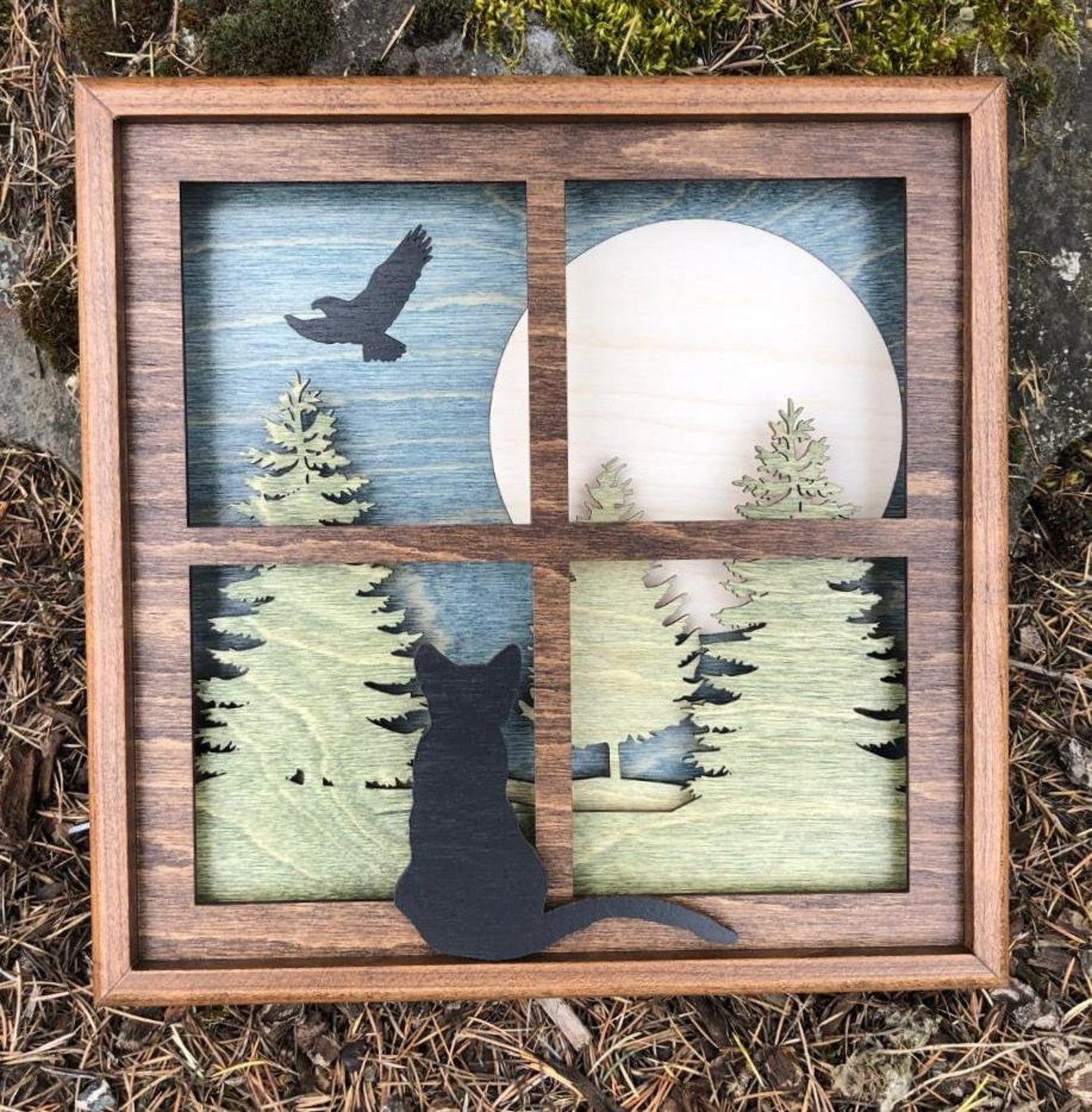 Black Cat in Window 3D Wood Shadow Box Handcrafted Scene / | Etsy