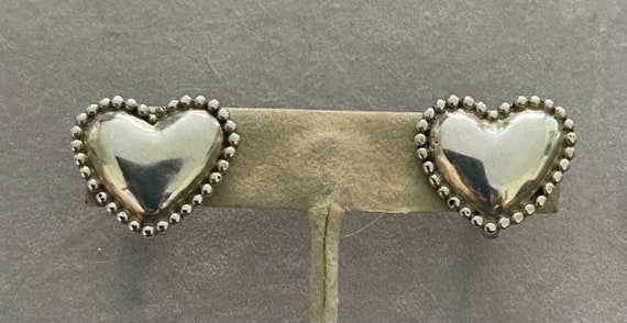 Vintage CHATO CASTILLO Sterling Heart Screw Back Earr… - Gem
