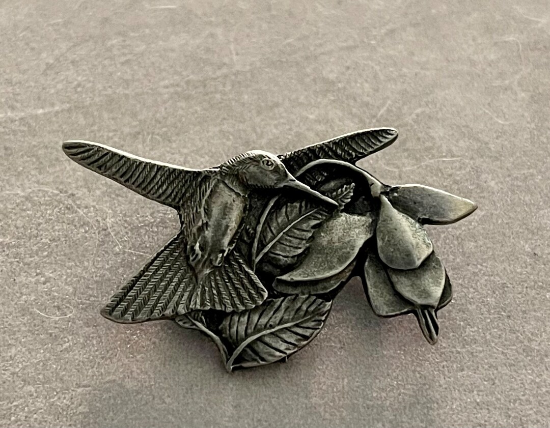 Vintage Birds and Blooms Pewter Bird Brooch - Etsy