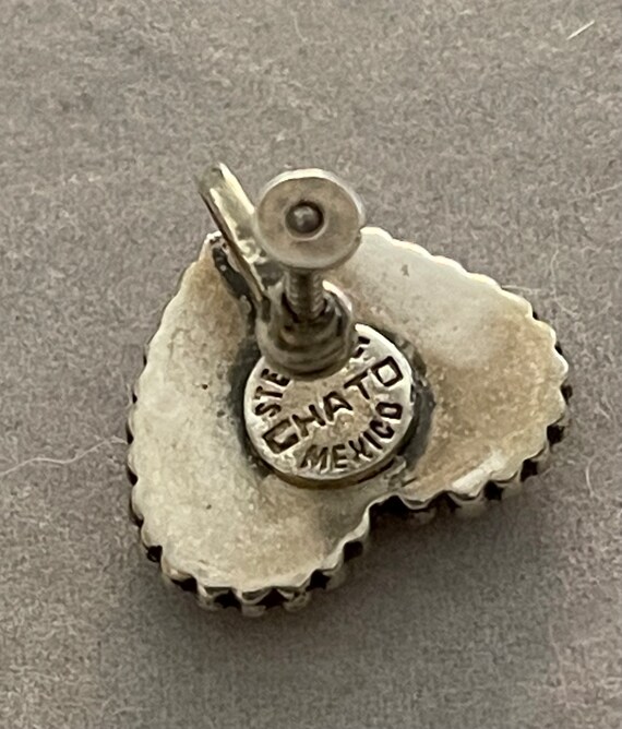 Vintage CHATO CASTILLO Sterling Heart Screw Back Earr… - Gem