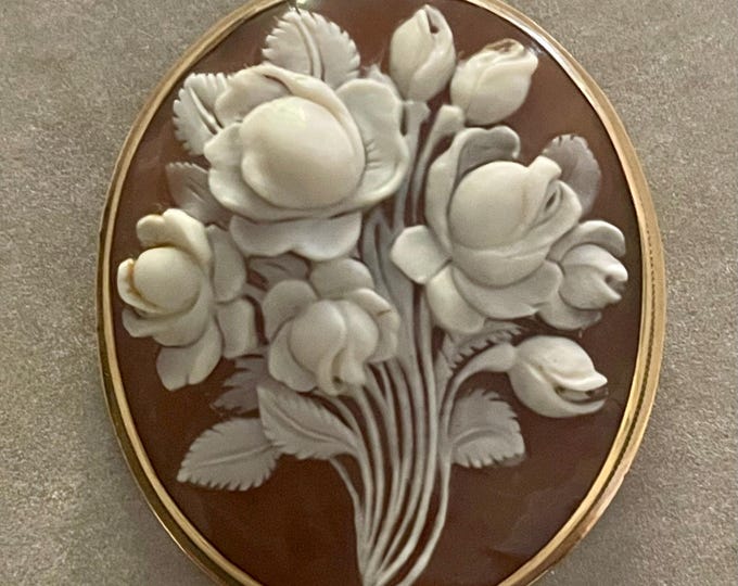 Large Victorian 14K 3D Floral Rose Shell Cameo Pendant Brooch - Etsy
