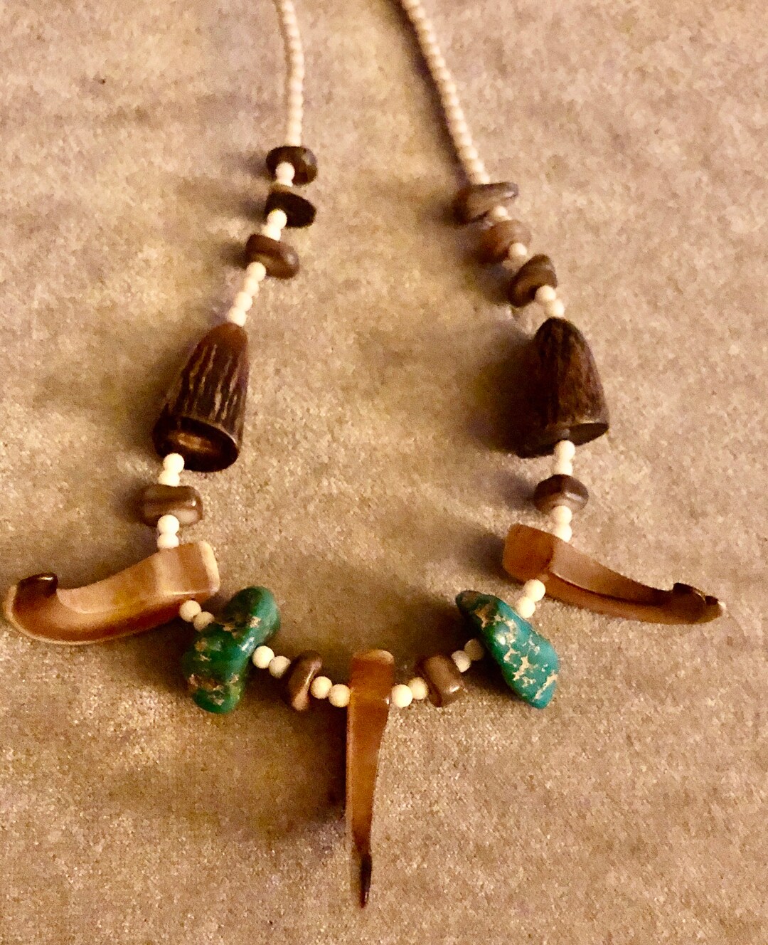 Vintage Native American Antler Bone Raw Turquoise Necklace - Etsy