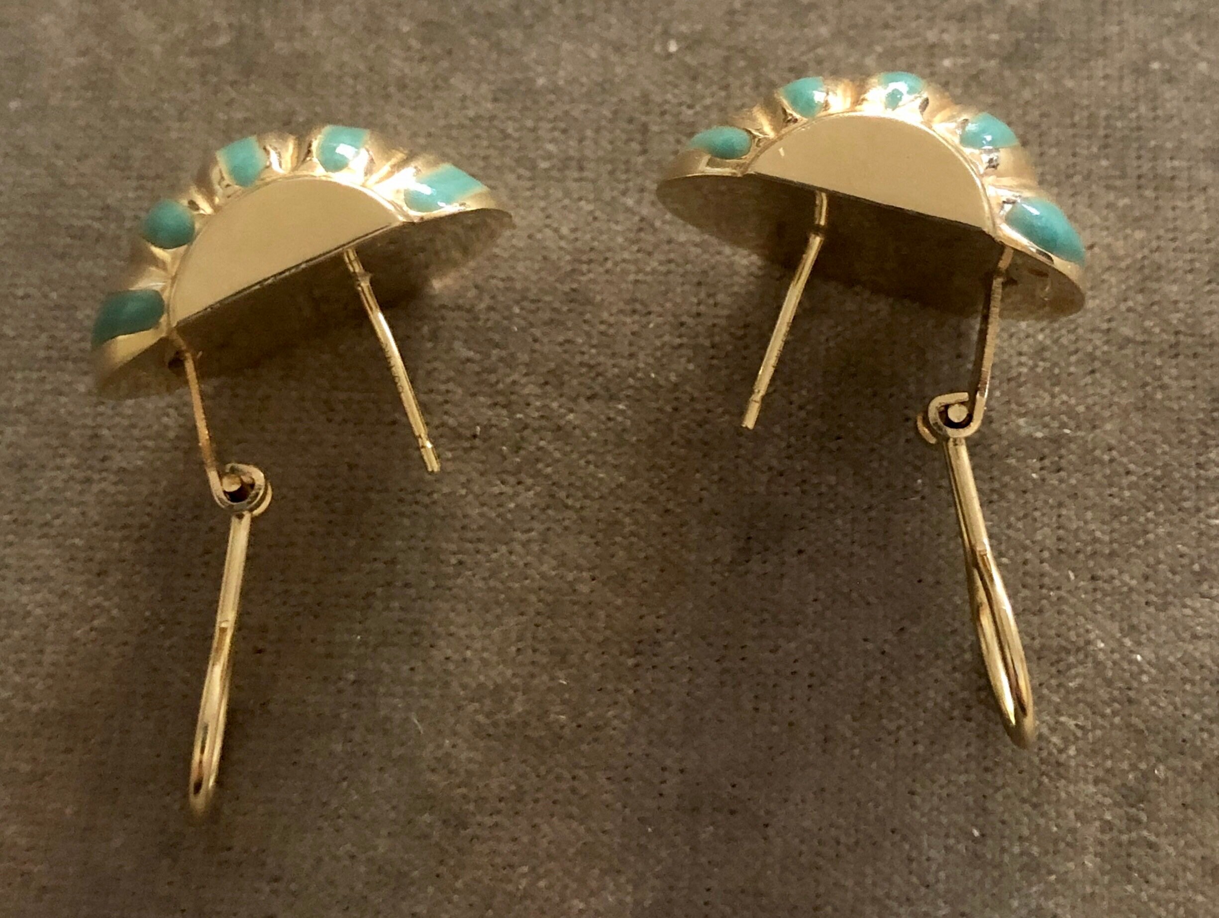 80s Vintage 14K Enamel Omega Back Earrings | Etsy