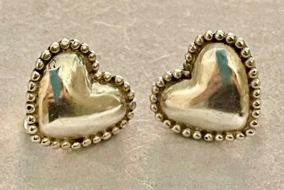 Vintage CHATO CASTILLO Sterling Heart Screw Back Earr… - Gem