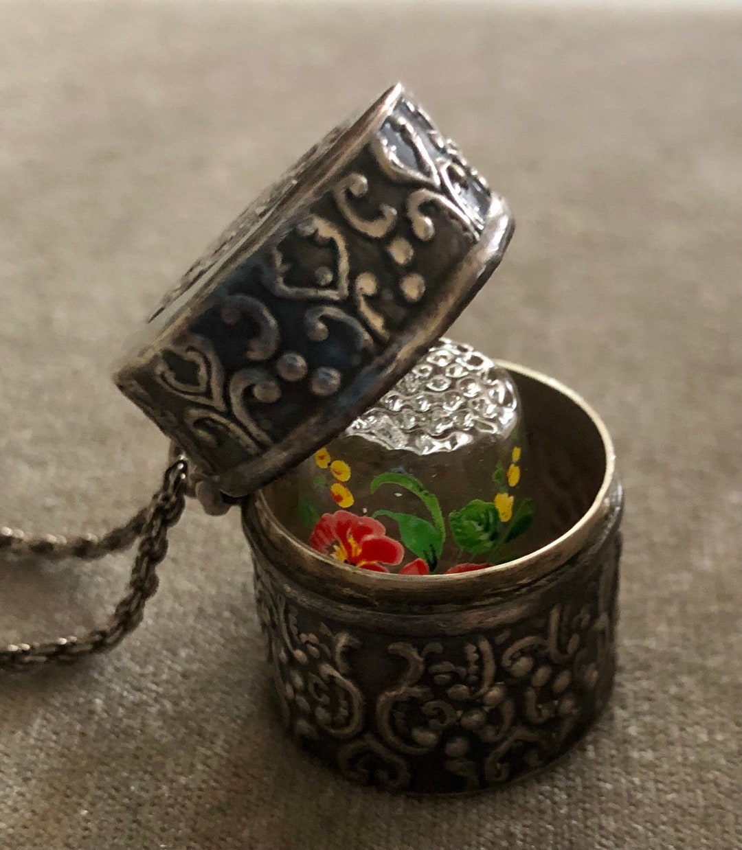 Antique 1880s Sterling Thimble Holder Pendant Necklace - Etsy