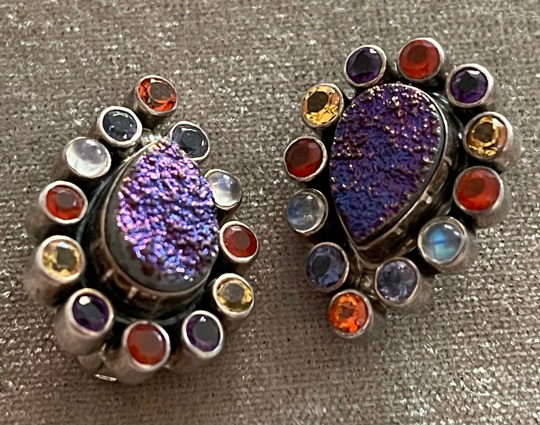 Vintage Nicky Butler Sterling Titanium Druzy Multicolor Sapphires ...