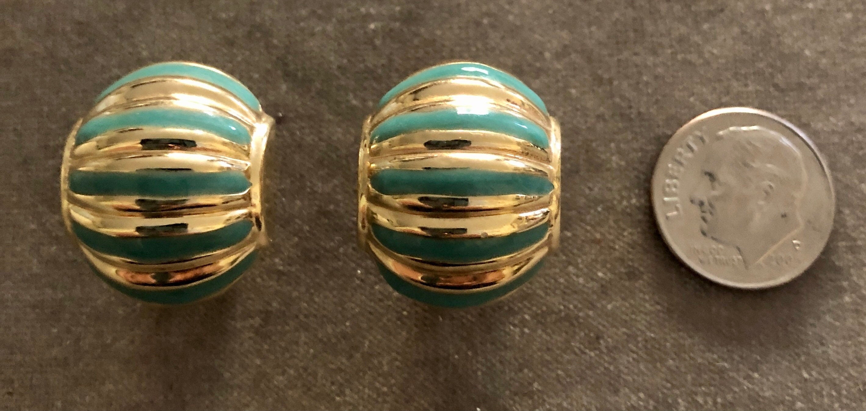 80s Vintage 14K Enamel Omega Back Earrings | Etsy