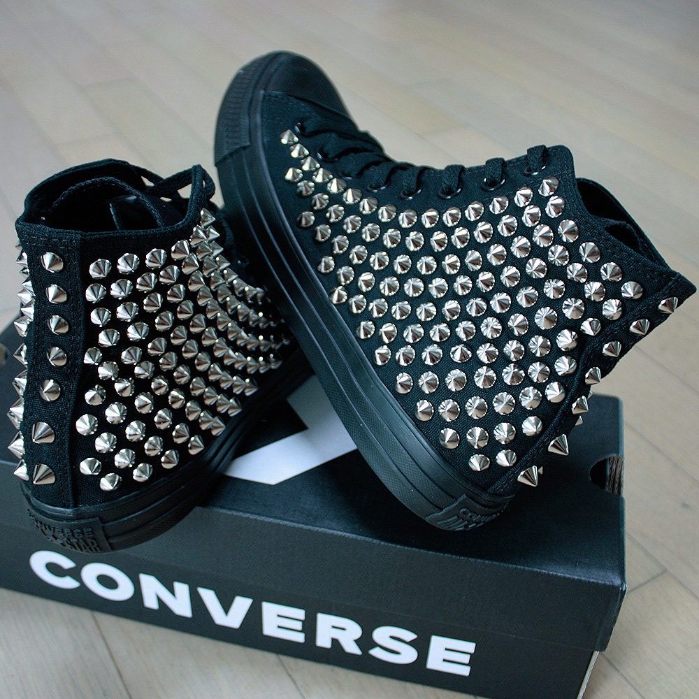 Genuine CONVERSE Monocrome-Black with Silver Studs All-star | Etsy