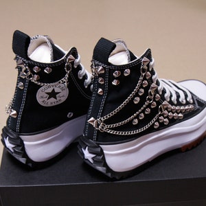 Studded CONVERSE Run Star Hike Black With Studs & Chains Sneakers Shoes ...