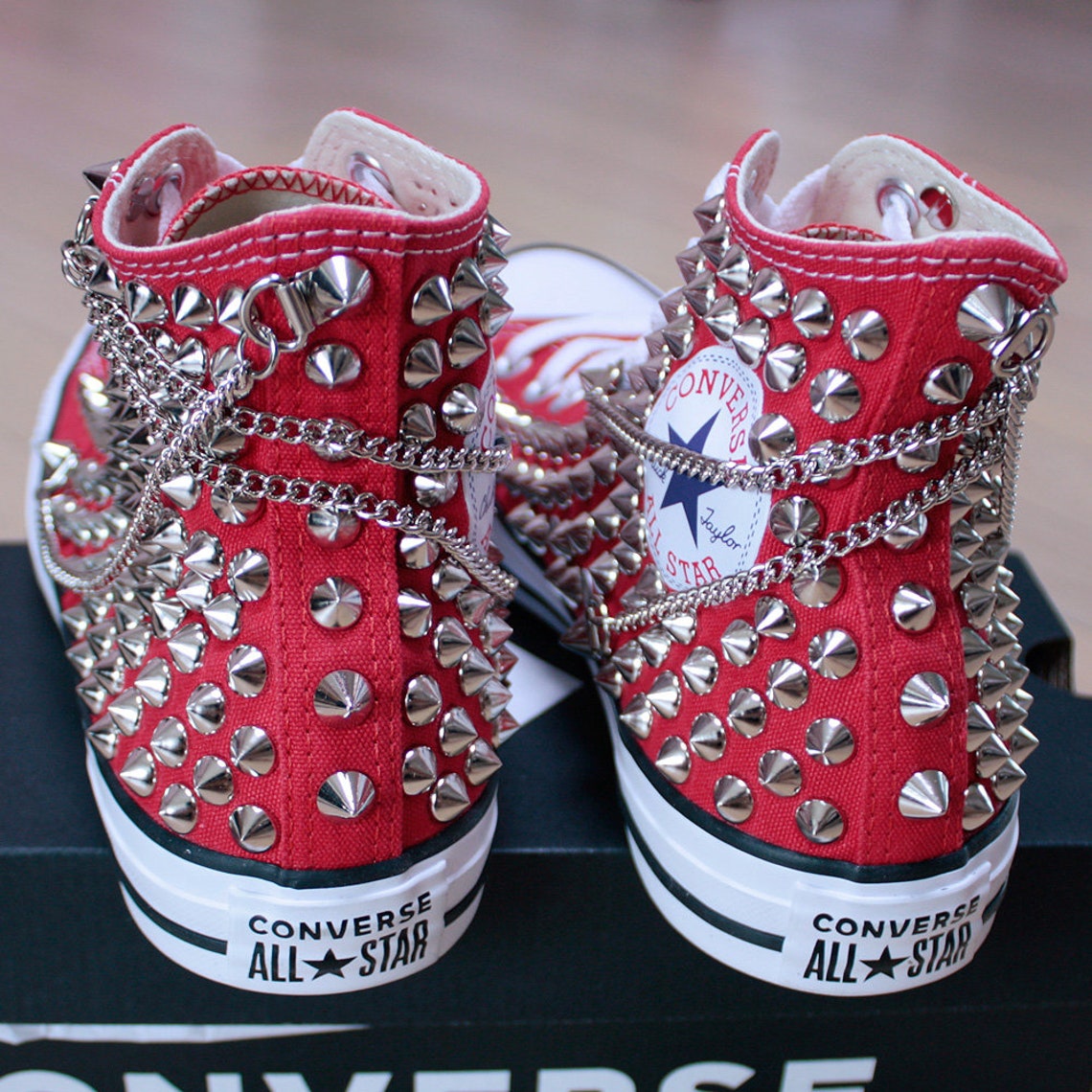 Genuine CONVERSE Red With Studs & Chains All-star Chuck Taylor | Etsy
