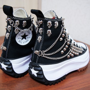Genuine CONVERSE Run Star Hike Black With Skulls & Chains Sneakers ...