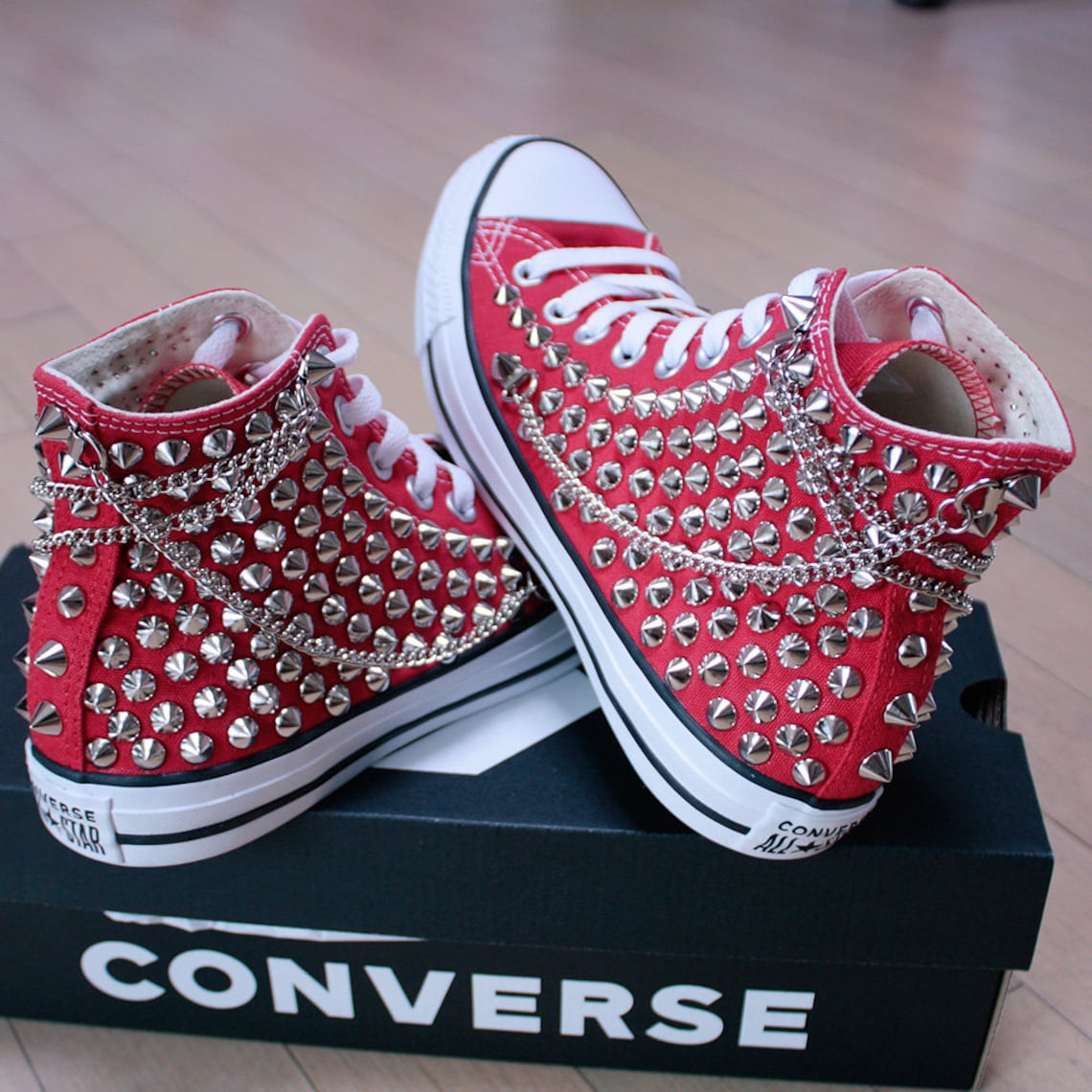 Genuine CONVERSE Red With Studs & Chains All-star Chuck Taylor | Etsy