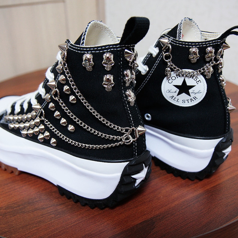 Genuine CONVERSE Run Star Hike Black With Skulls & Chains Sneakers ...