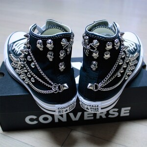 Studded CONVERSE Chucks Sneakers High Tops Black With Chains & Skulls ...