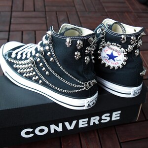 Genuine CONVERSE Black With Skull & Chains Circle Studs All-star Chuck ...