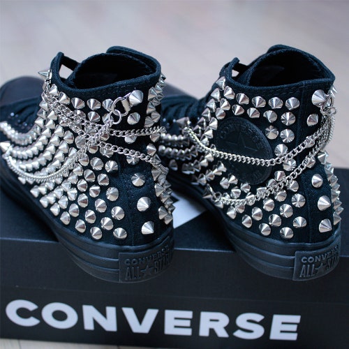 Genuine CONVERSE White With Studs & Chains All-star Chuck - Etsy