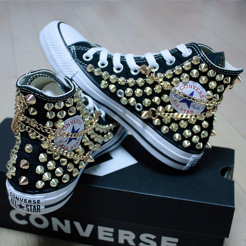 Genuine CONVERSE Black With Gold Studs & Gold Chains All-star - Etsy