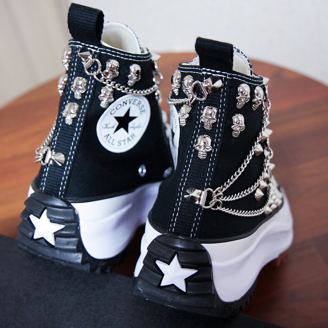 Genuine CONVERSE Run Star Hike Black With Skulls & Chains Sneakers ...