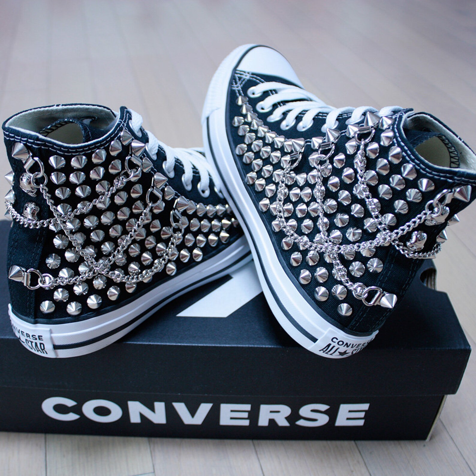 Genuine CONVERSE Black With Skull & Chains All-star Chuck - Etsy