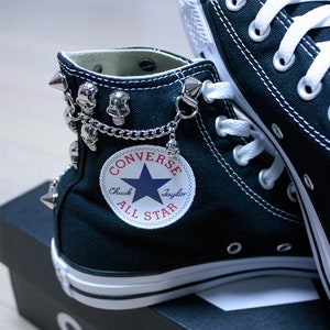 Studded CONVERSE Chucks Sneakers High Tops Black With Chains & Skulls ...