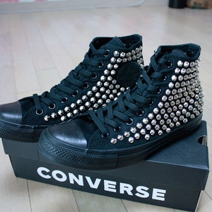 Genuine CONVERSE Monocrome-black With Silver Studs All-star Chuck ...