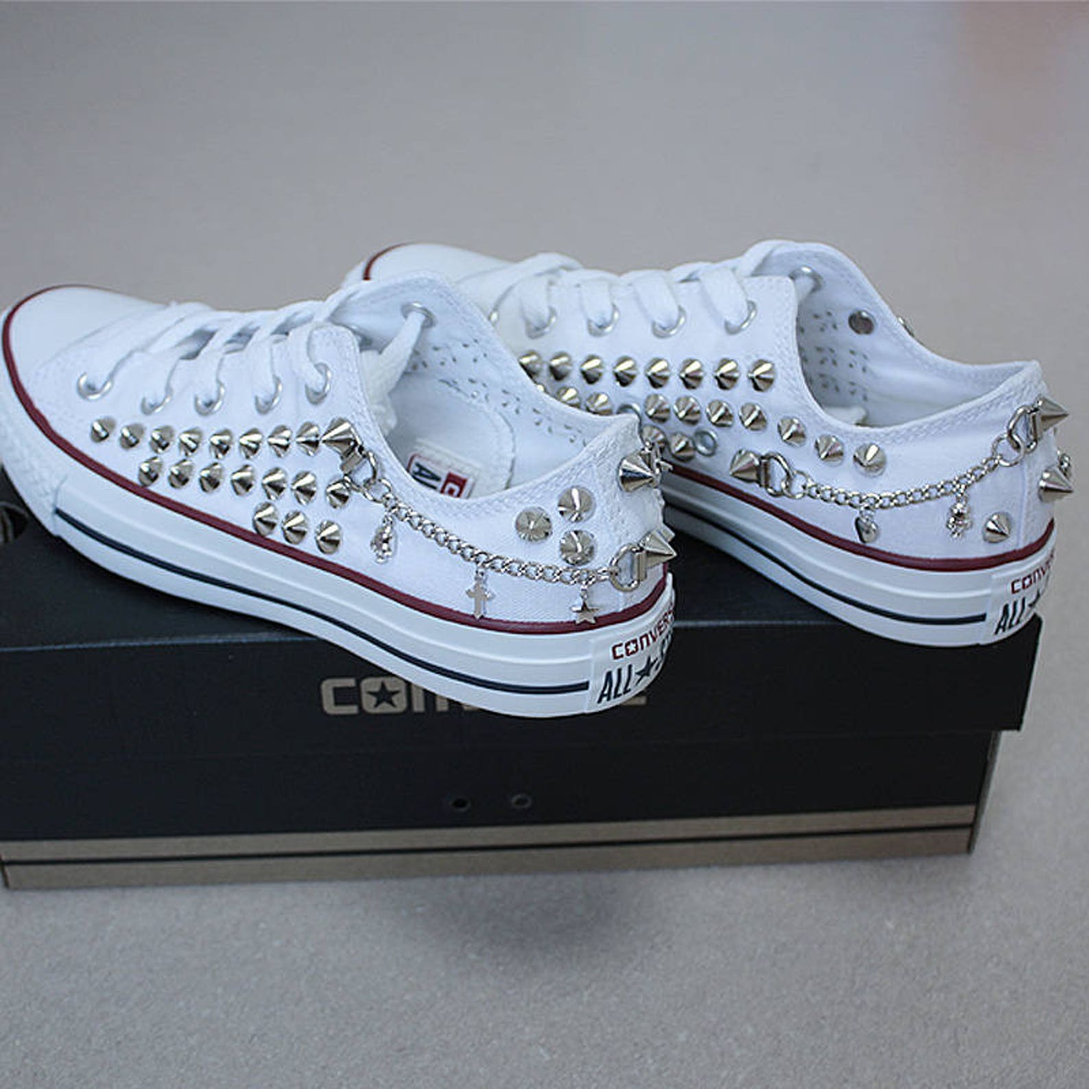 Genuine CONVERSE All-star Low-top Studed Chain&skull Sneakers Shoes ...