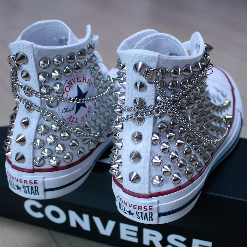 Genuine CONVERSE White With Studs & Chains All-star Chuck - Etsy