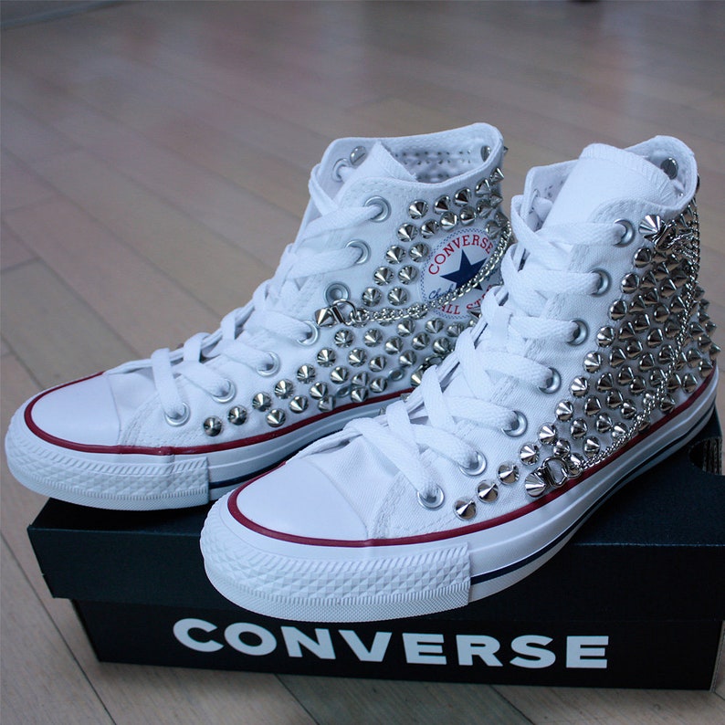 Genuine CONVERSE White With Studs & Chains All-star Chuck Taylor ...