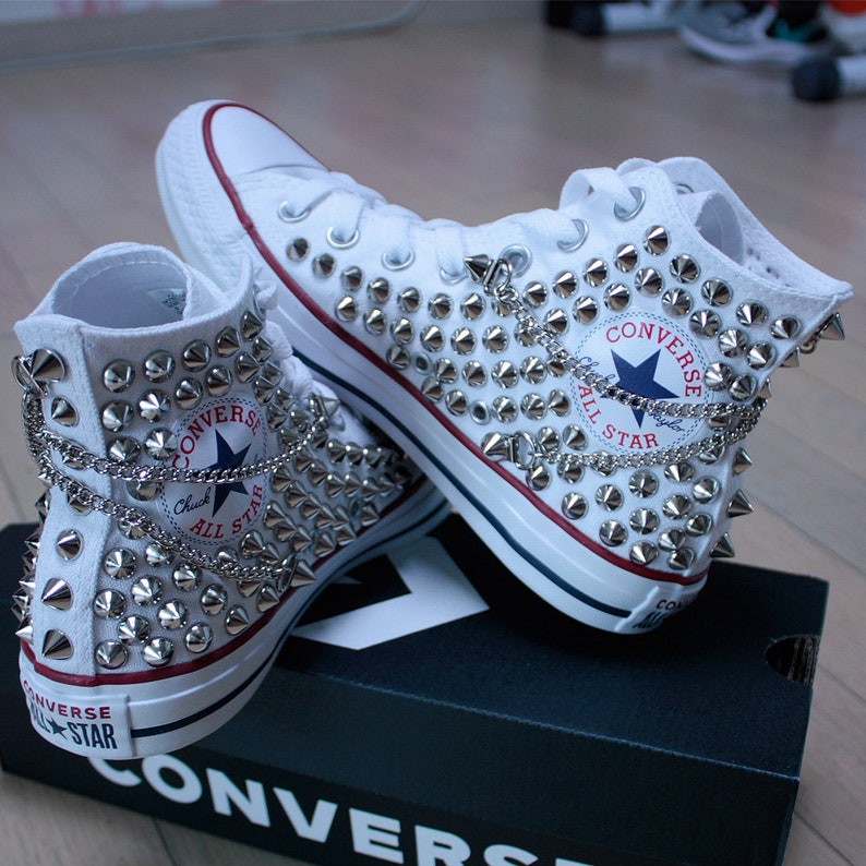 Genuine CONVERSE White With Studs & Chains All-star Chuck - Etsy