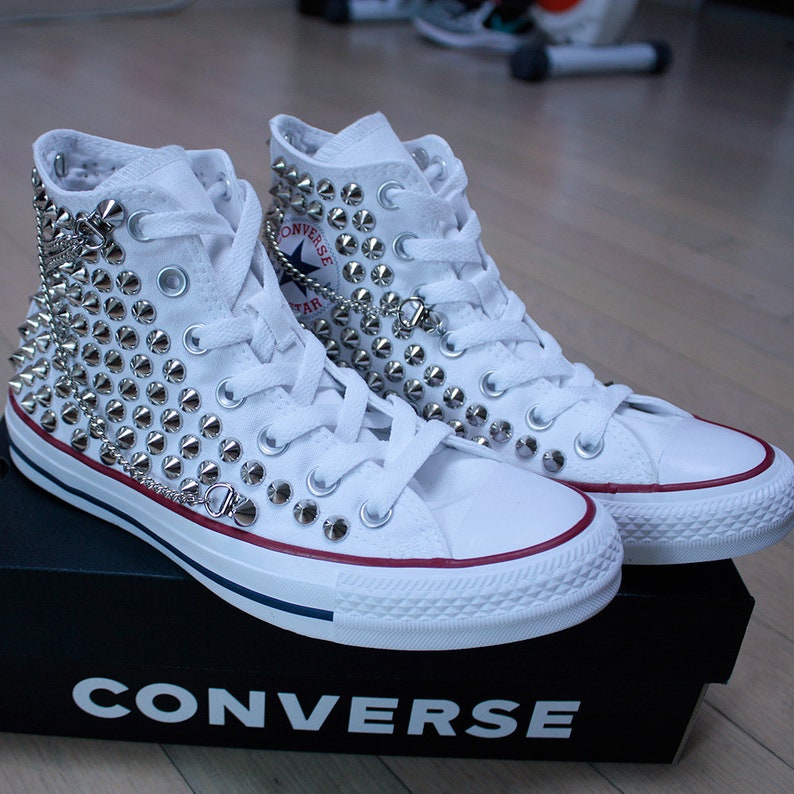 Genuine CONVERSE White With Studs & Chains All-star Chuck - Etsy