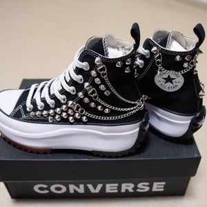 Studded CONVERSE Run Star Hike Black With Studs & Chains Sneakers Shoes ...